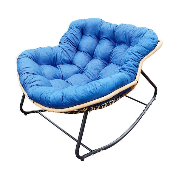 eVita Black 3A-Grade Carbon Metal Outdoor Rocking Chair with Blue ...