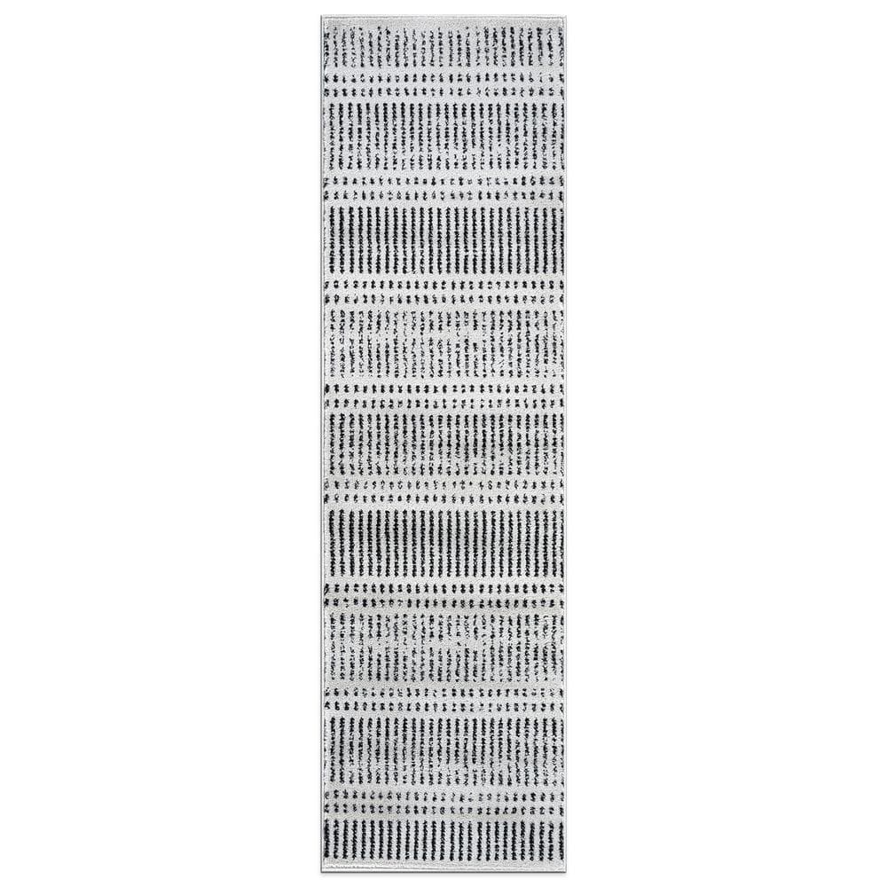 World Rug Gallery Contemporary Cream 2 ft. x 7 ft. Minimalistic Stripe ...