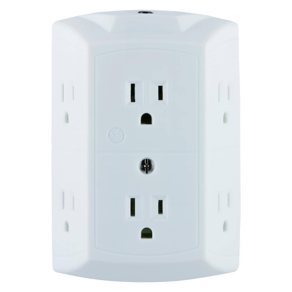 GE 6-Outlet Grounded Tap with Resettable Circuit Breaker, White 56575 ...