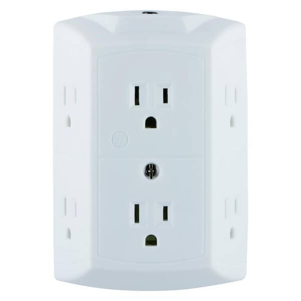 GE 6-Outlet Grounded Tap with Resettable Circuit Breaker, White 56575 ...