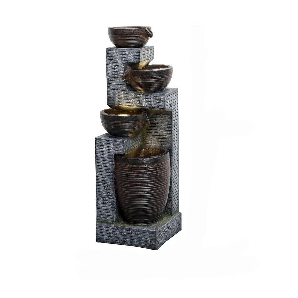 TIRAMISUBEST 40.1 in. Outdoor 4-Tier Resin Fountain with Light ...