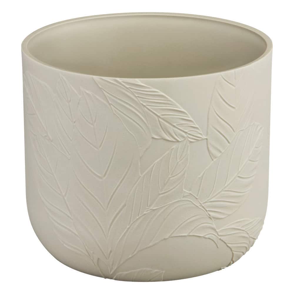 Vigoro Cordelia Medium Eggshell Fiberglass Leaf Print Round Planter (11 ...