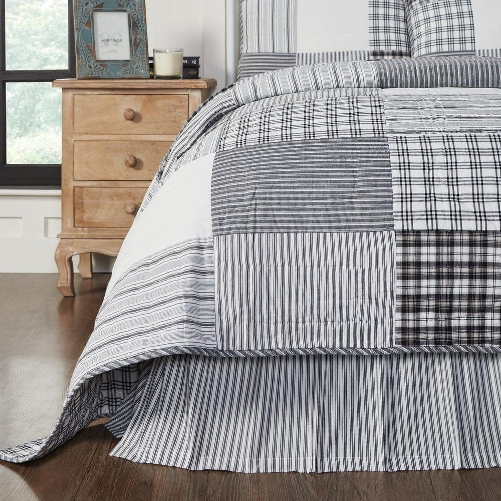 VHC BRANDS Sawyer Mill 16 in. Farmhouse Black Ticking Stripe Queen Bed ...