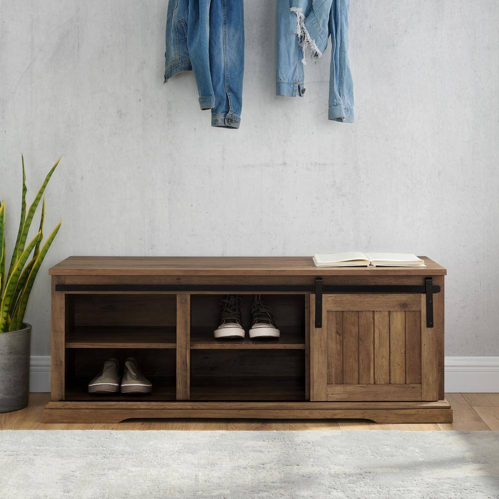 Welwick Designs 48 in. Reclaimed Barnwood Sliding Grooved Door Entry ...