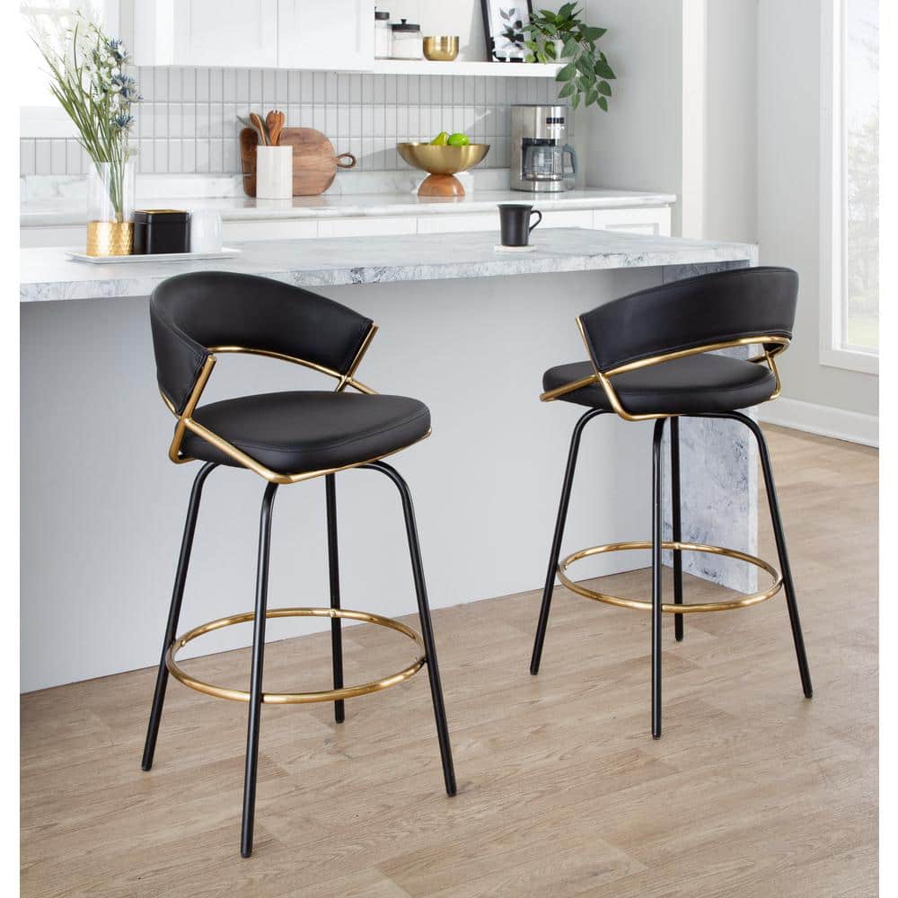 Lumisource Jie 25.75 Black Faux Leather, Black Metal, and Gold Metal ...
