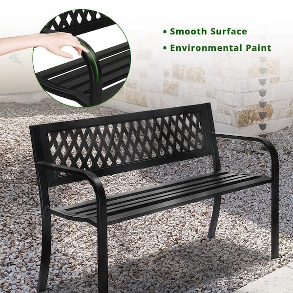 Karl home Black 2-Person 47 in. Metal Outdoor Bench 748610639936 - The ...