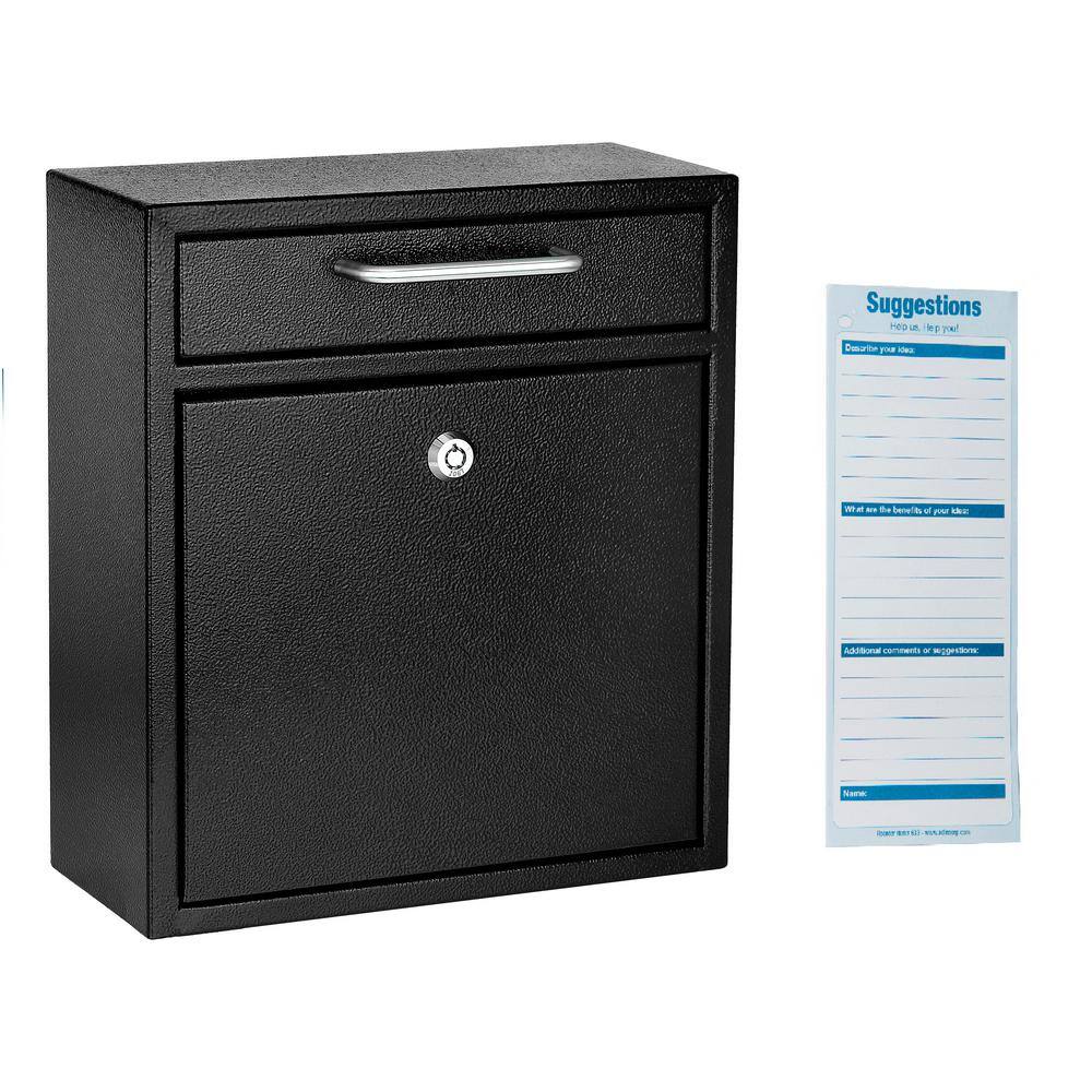 AdirOffice Medium Black Wall-Mounted Steel Drop Box Mailbox 631-05-BLK ...
