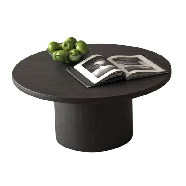 Benjara 36 in. Black Round Veneer Coffee Table with Platform Base ...