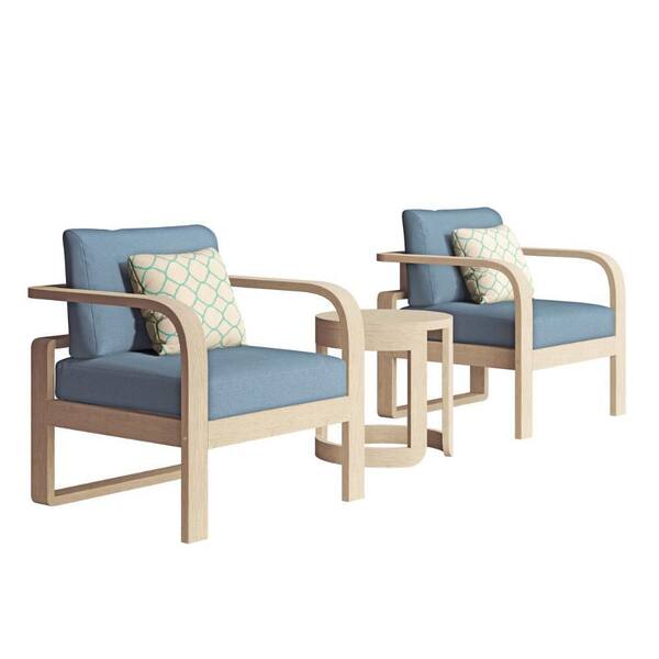 CORVUS Antique White 3-Piece Acacia Wood Patio Conversation Set with ...
