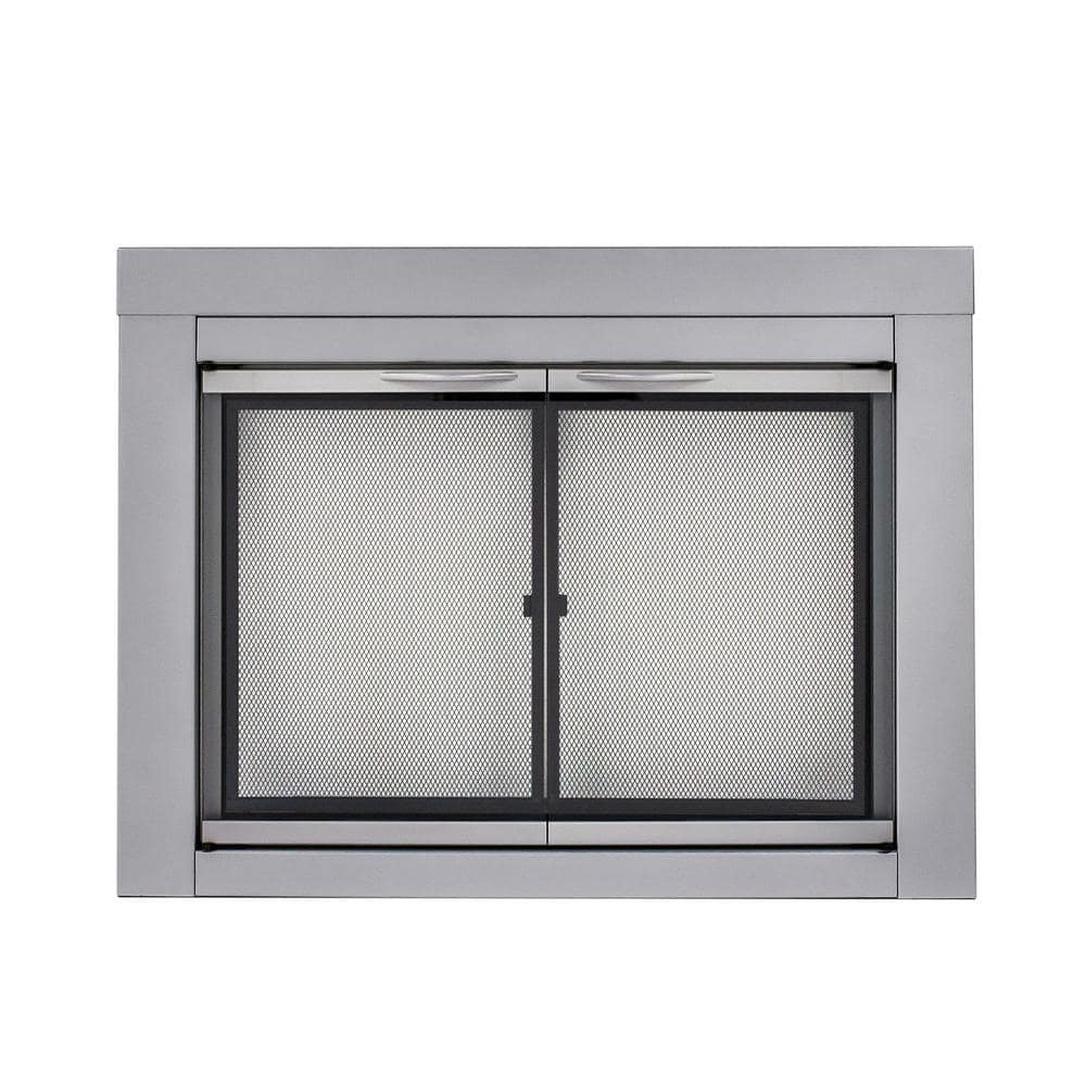 Pleasant Hearth Alpine Small Skyline Nickel Glass Fireplace Doors AN ...