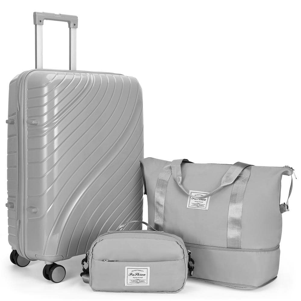 Karl home Hardside Hard Shell 2 of Bag 3-Piece Gray 20 in. PP Luggage ...