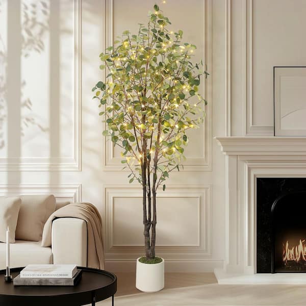 7 ft. Artificial Eucalyptus Tree In Pot, Tall Large Faux Floor Plant ...