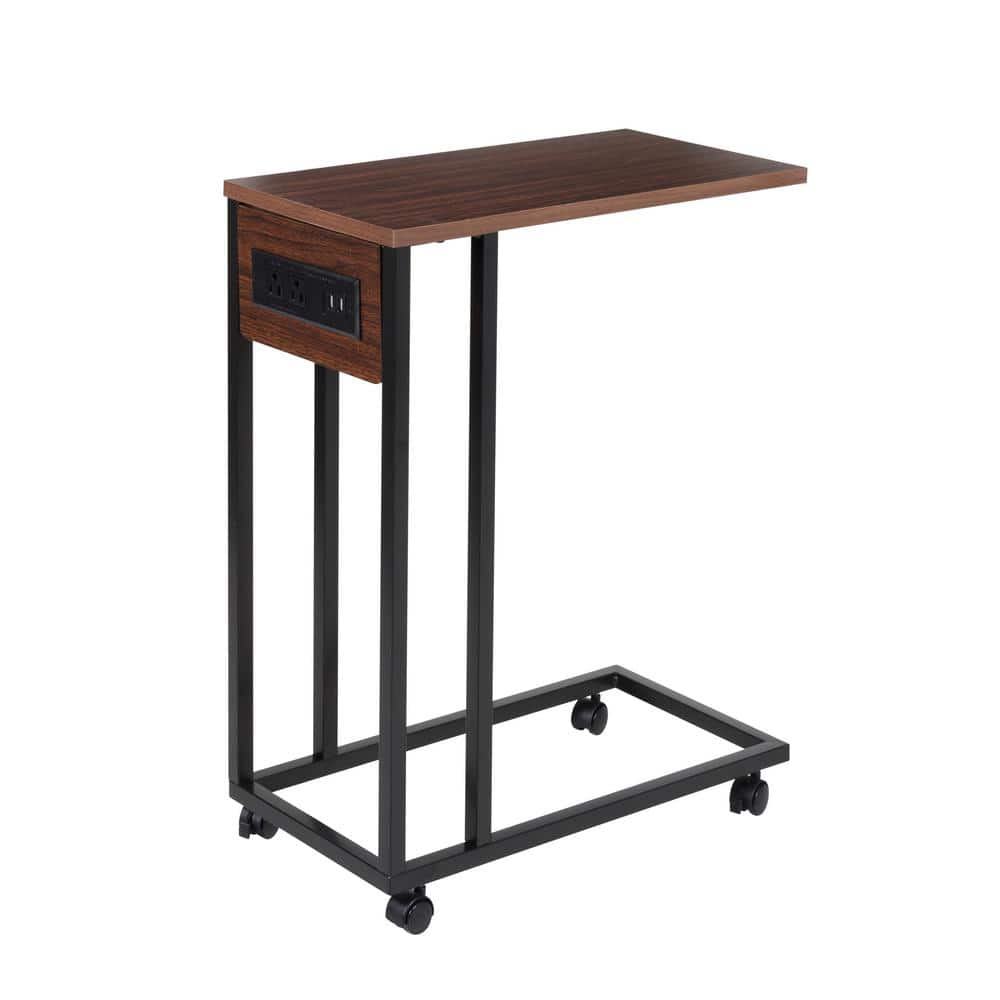 Honey-Can-Do 20 in. W Walnut / Black 25 in. H C-Shape MDF End Table ...
