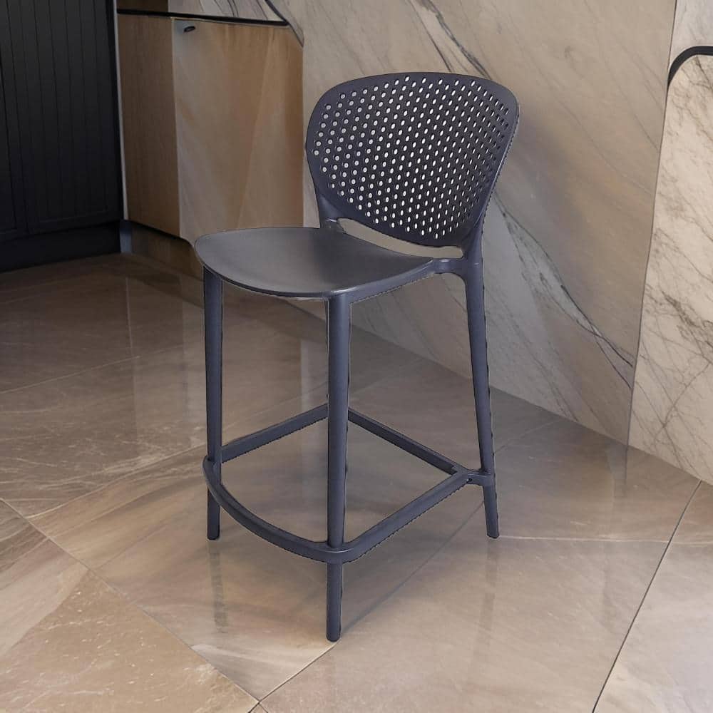 Benjara 26 in. Gray Low Back Plastic Bar Stool (Set of 4) BM311552 ...