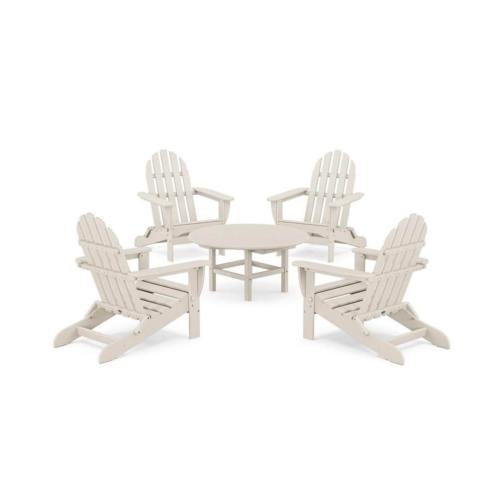 POLYWOOD Classic Sand 5-Piece Folding Adirondack Patio Conversation Set ...