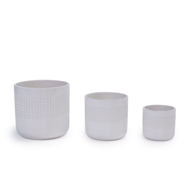 White Ceramic Flower Pot for Promotion, Modern Round Planter Set (3 ...