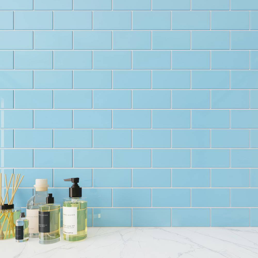 Giorbello Light Blue 3 in. x 6 in. x 8 mm Glass Subway Tile (5 sq. ft ...