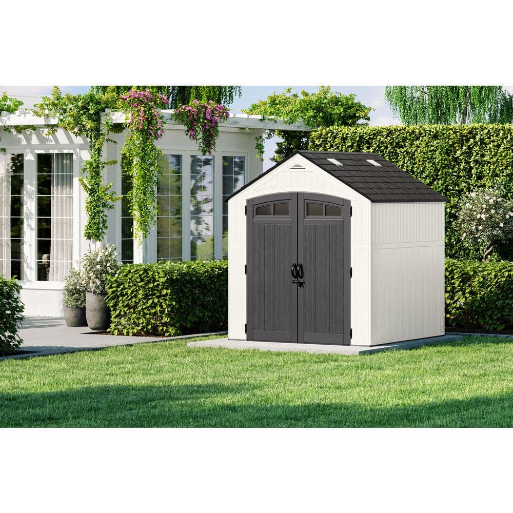 Suncast Ridgeland 7 ft. W x 7 ft. D Plastic Resin Storage Shed with ...