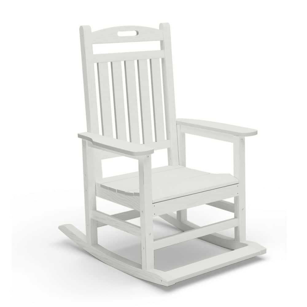 White HDPE Composite Plastic Patio Outdoor Rocking Chair with Footboard ...