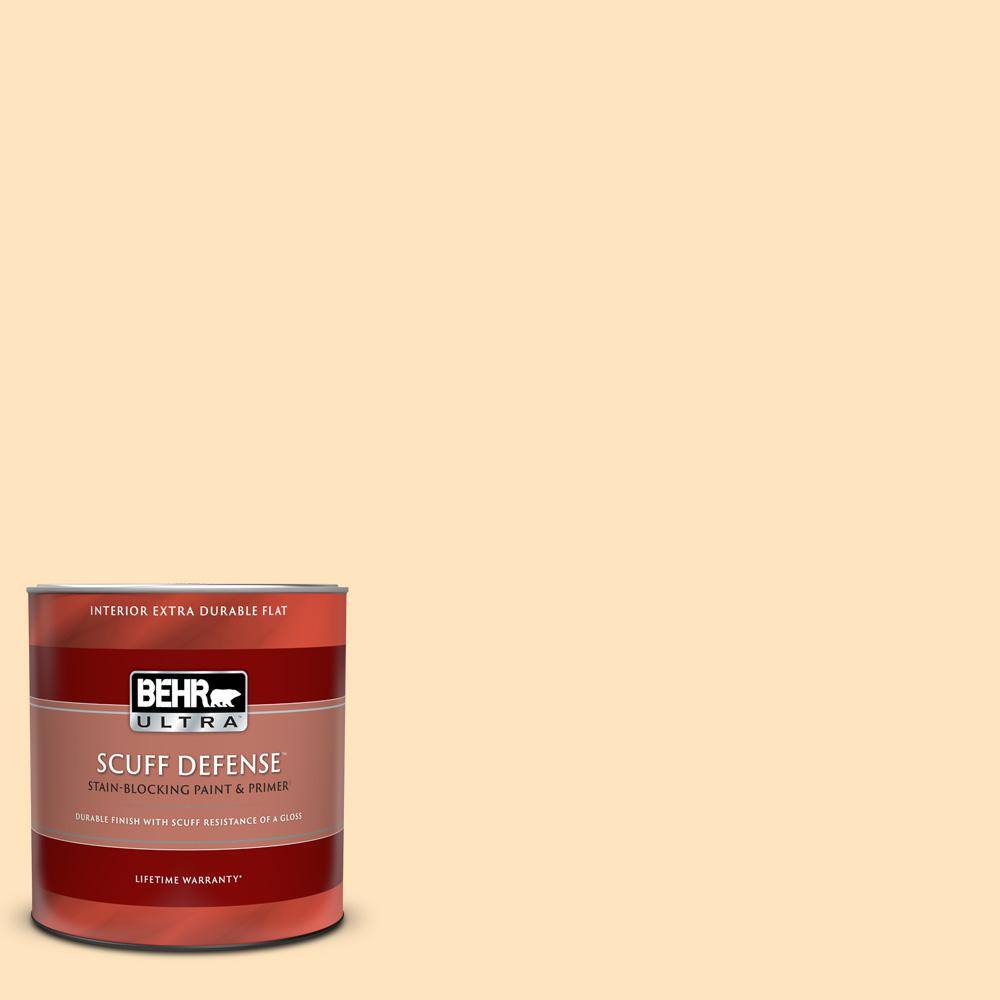 BEHR ULTRA 1 qt. #320C-2 Cream Yellow Extra Durable Flat Interior Paint ...