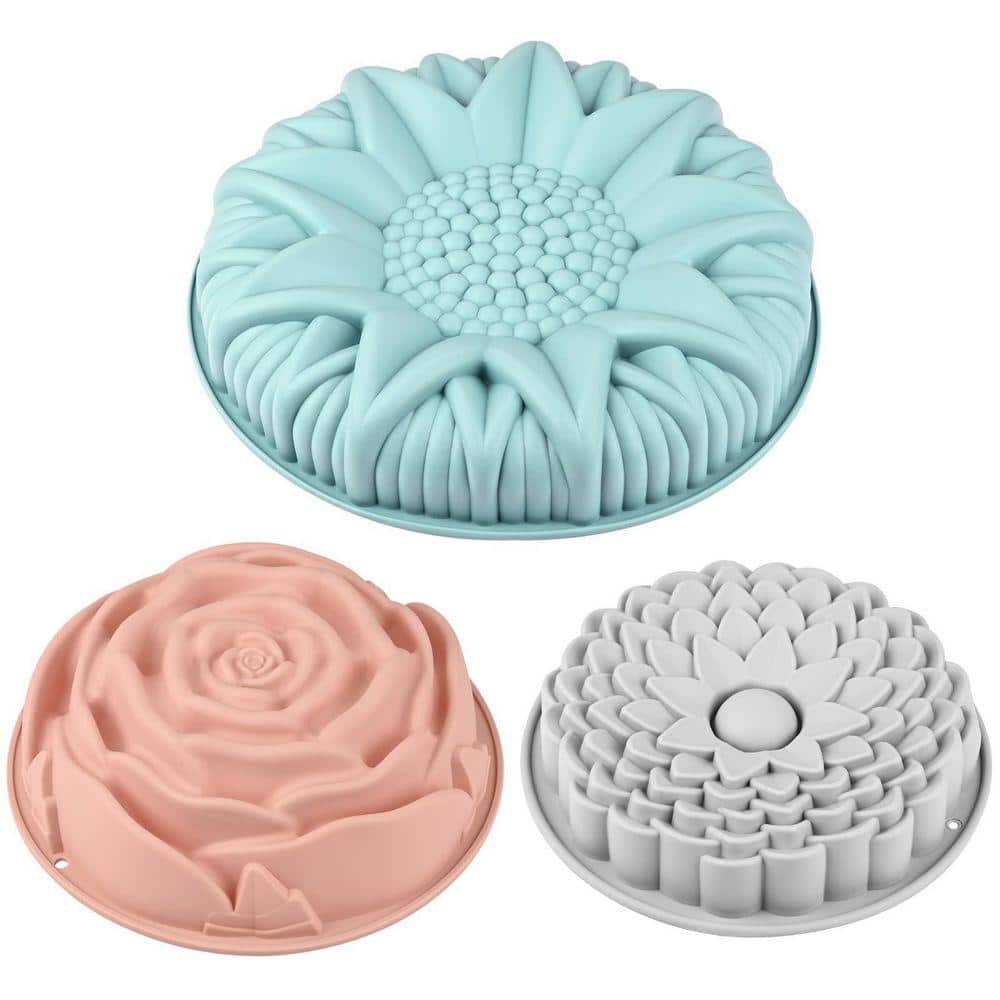 Lynzavix 9.5-10 in. Flower Shape Silicone Cake Molds for Baking ...