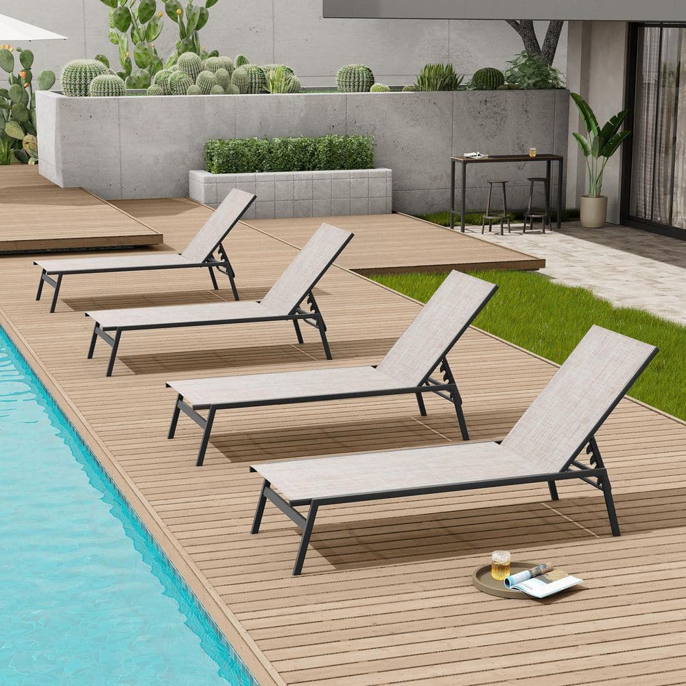 Crestlive Products 4-Piece Metal Outdoor Chaise Lounge Stackable Lounge ...