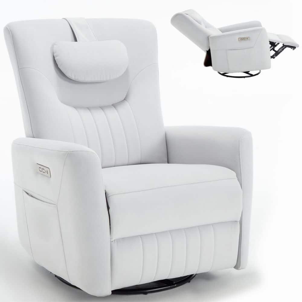 Clihome Gray Swivel Rocker Power Recliner Chair with Lumbar & Neck ...