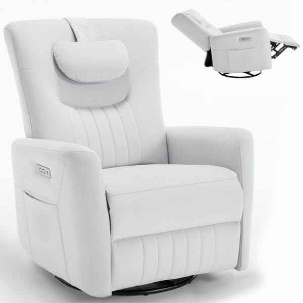 Clihome Gray Swivel Rocker Power Recliner Chair with Lumbar & Neck ...