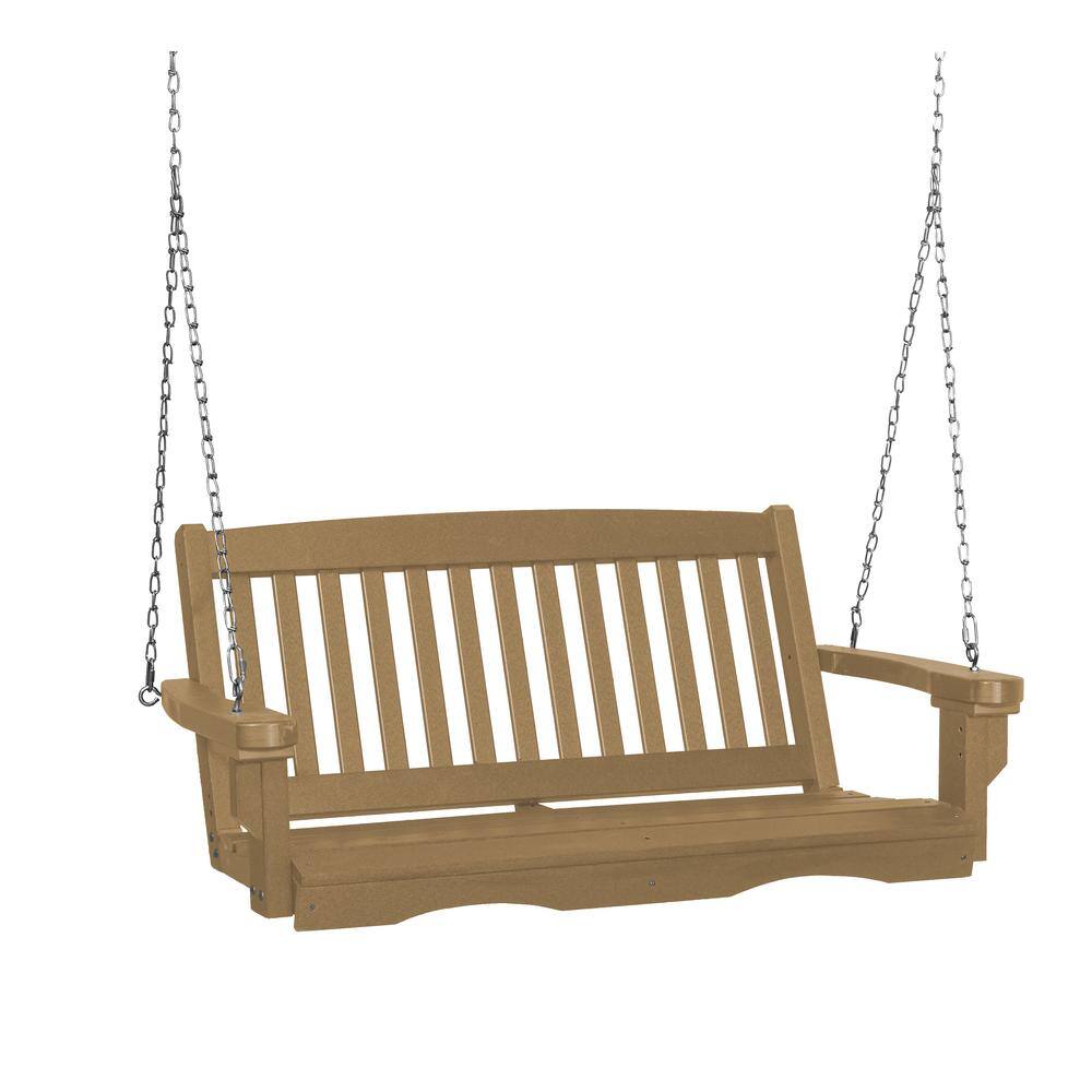 WILDRIDGE Classic 2-Person Weathered Wood Plastic Mission Porch Swing ...