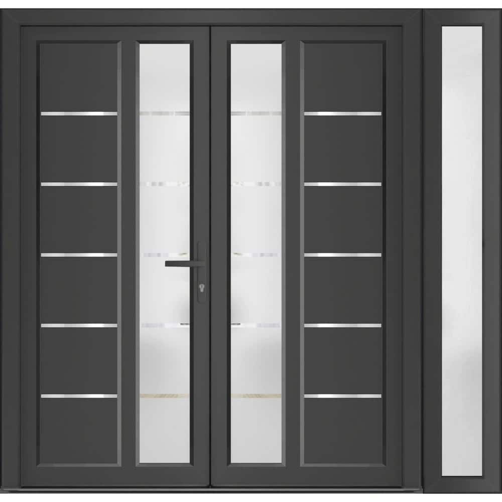 VDOMDOORS 72+ 14 in. x 80 in. Left-hand/Inswing Frosted Glass Antracite ...