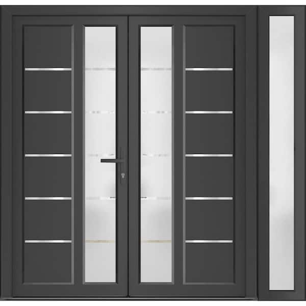 VDOMDOORS 72+ 14 in. x 80 in. Left-hand/Inswing Frosted Glass Antracite ...