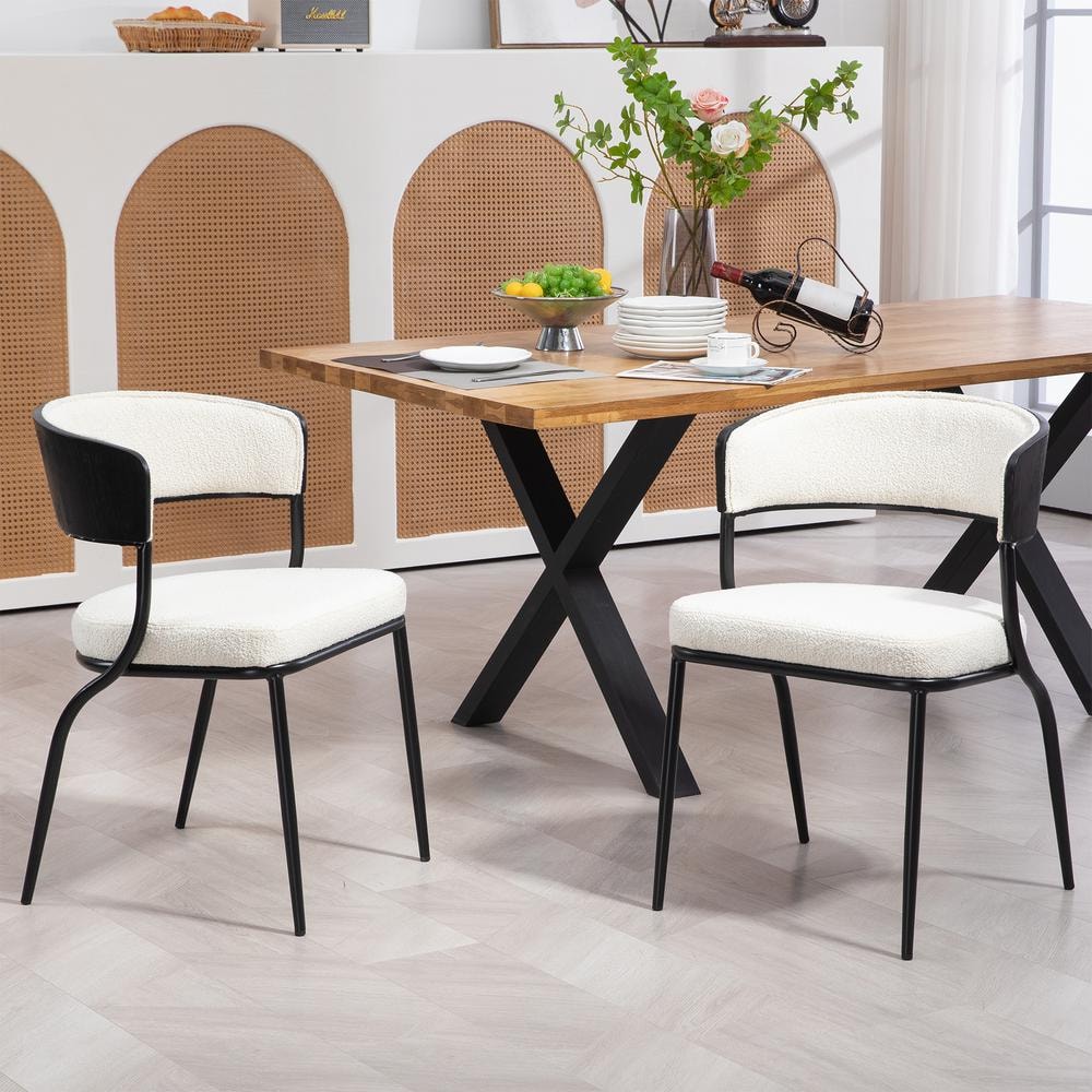 Glamour Home Bayle White Boucle Fabric Dining Chair 2 (Set of Included ...