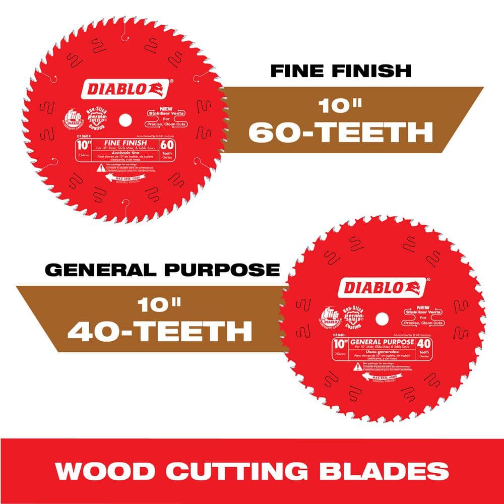 DIABLO 10in. x 40 Tooth General Purpose & 60 Tooth Fine Finish Saw ...