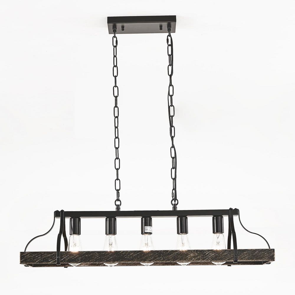 PUDO 33.7 in. 5-Light Gold Modern Industrial Pendant Light with ...