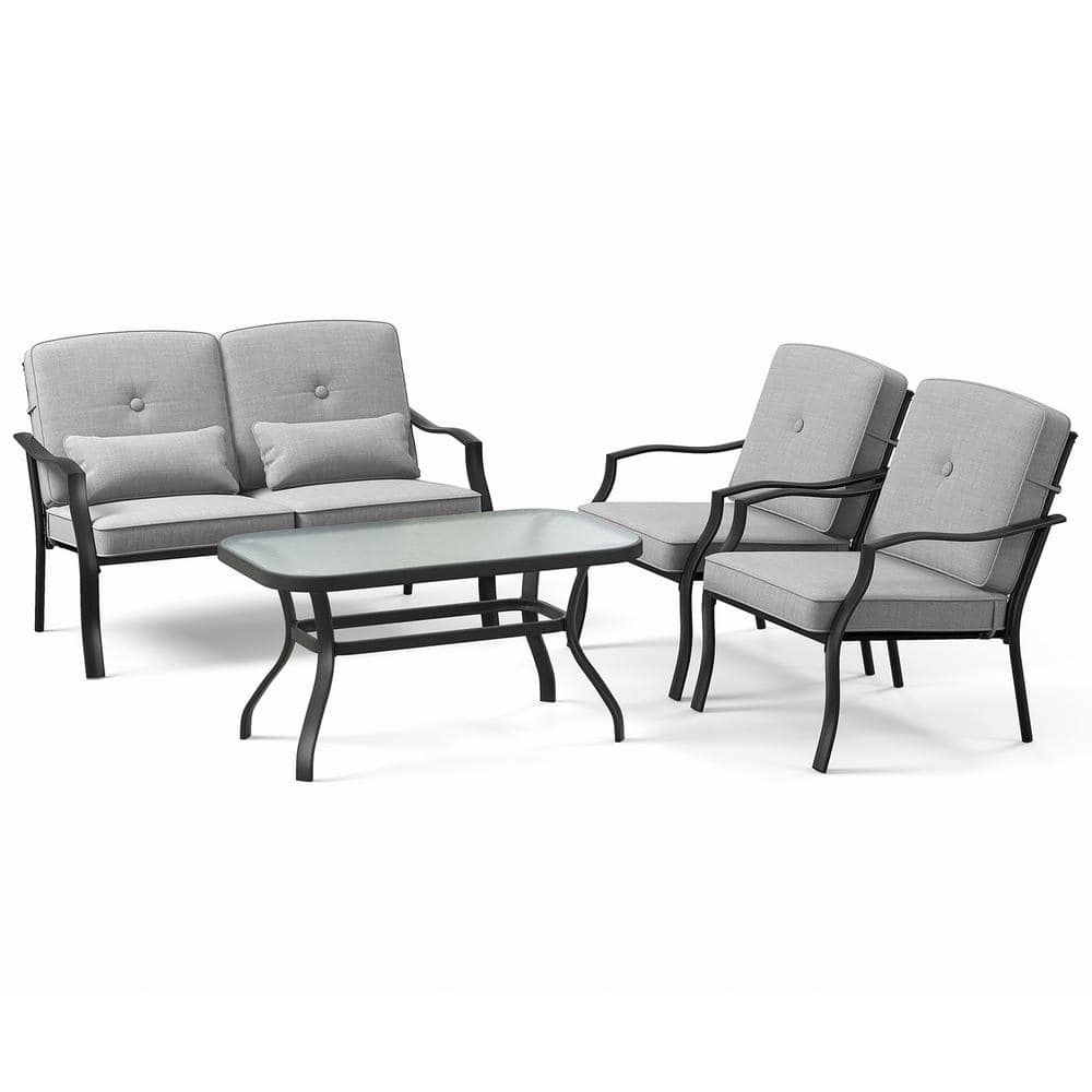 ANGELES HOME 4-Piece Metal Patio Conversation Set with Seat Back ...
