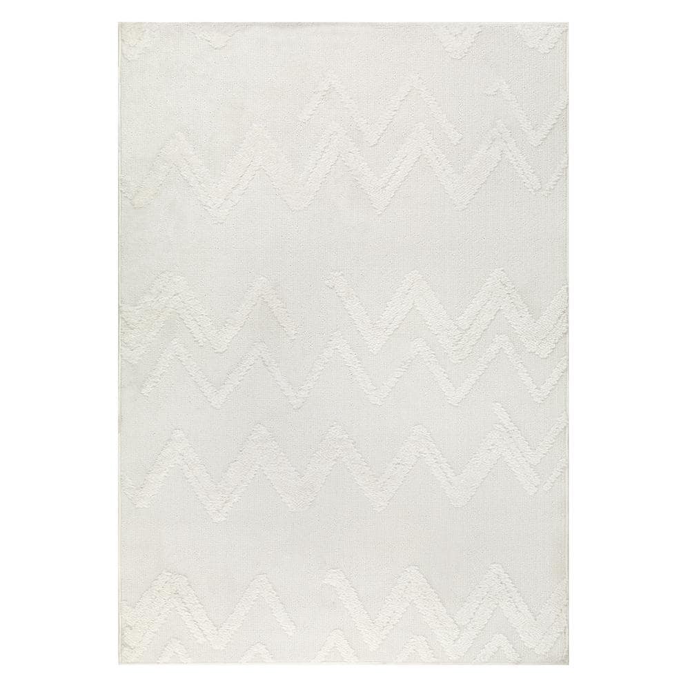 Antep Rugs Palafito White 5 ft. 3 in. x 7 ft. 6 in. Geometric Shag ...