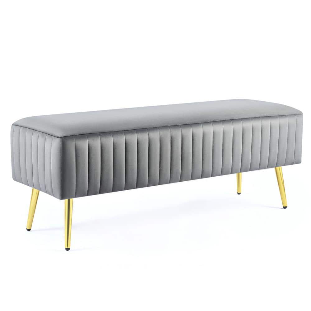 Merra Grey Modern Upholstered Bed and Entryway Bench with Padded Velvet ...