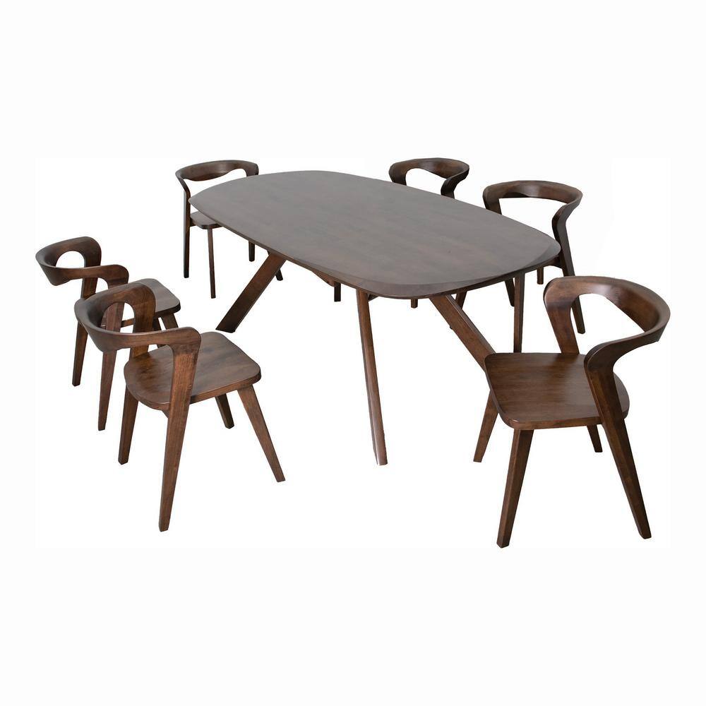 Furniture of America Shelun VI 7-Piece Oval Rich Walnut Wood Top Dining Table Set (Seats-6 ...
