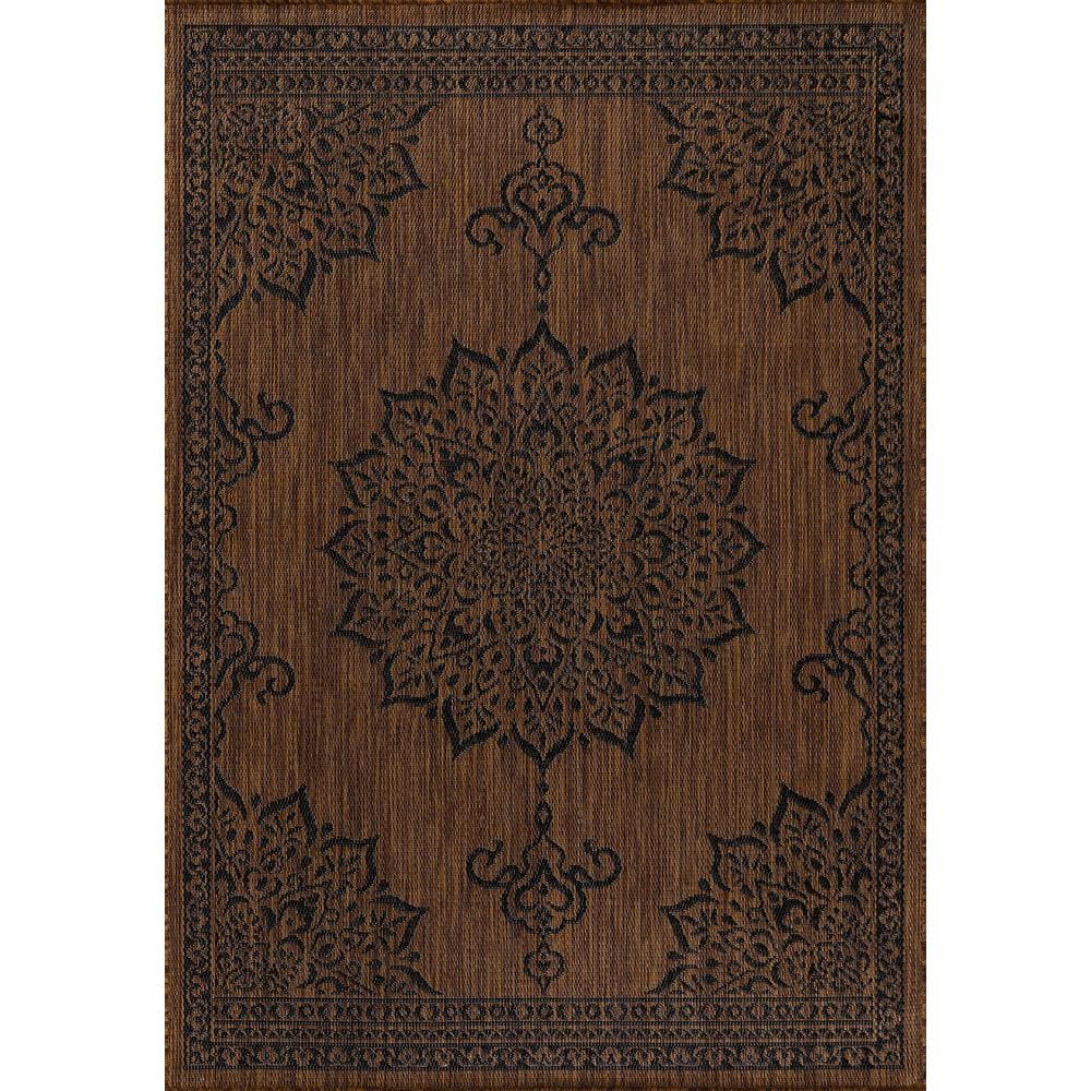 CAMILSON Hawaii Brown/Black 6 ft. x 9 ft. Medallion Indoor/Outdoor Area ...