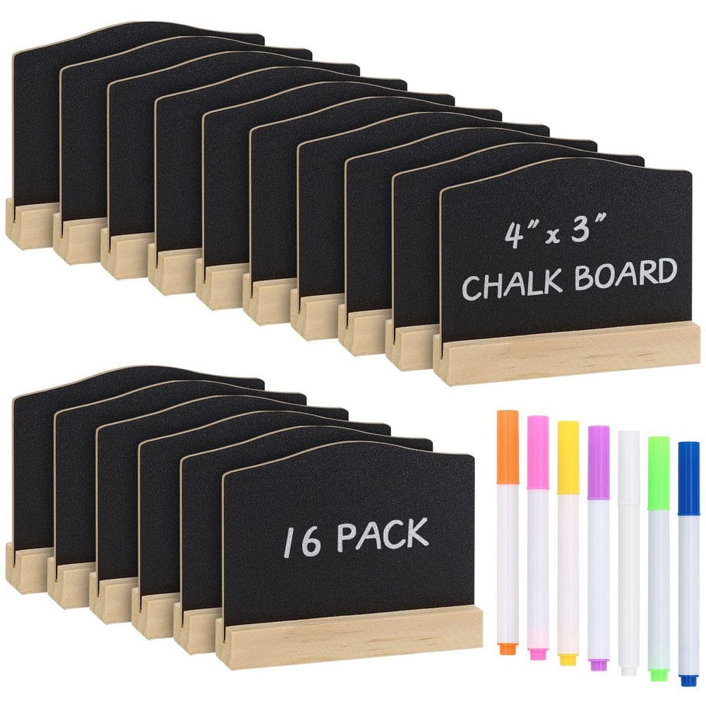 Afoxsos 16 Pack Reusable Wooden Mini Chalkboard Signs with Stand Double ...