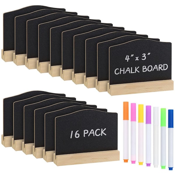 Afoxsos 16 Pack Reusable Wooden Mini Chalkboard Signs with Stand Double ...