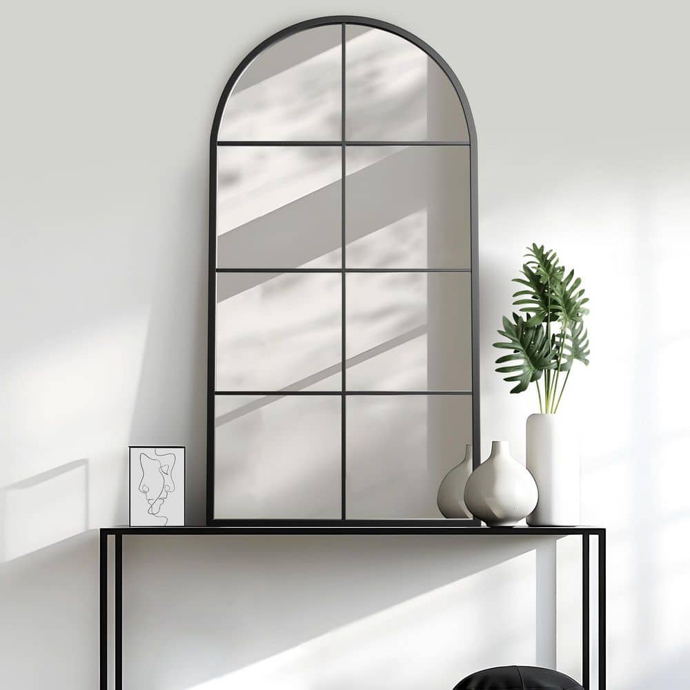 Lumioca Black 27 in. W x 55 in. H Iron Right Angled Arched Window ...