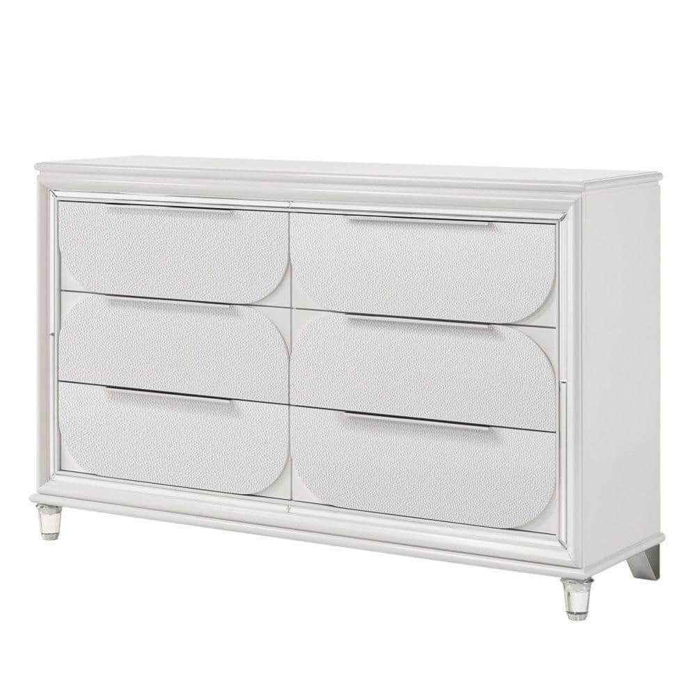 Benjara White and Silver 6-Drawer 64.33 in. Wide Dresser Without Mirror ...