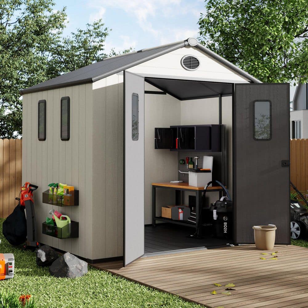 INMITOM 8 ft. x 6 ft. Resin Storage Shed with Skylight Windows ...