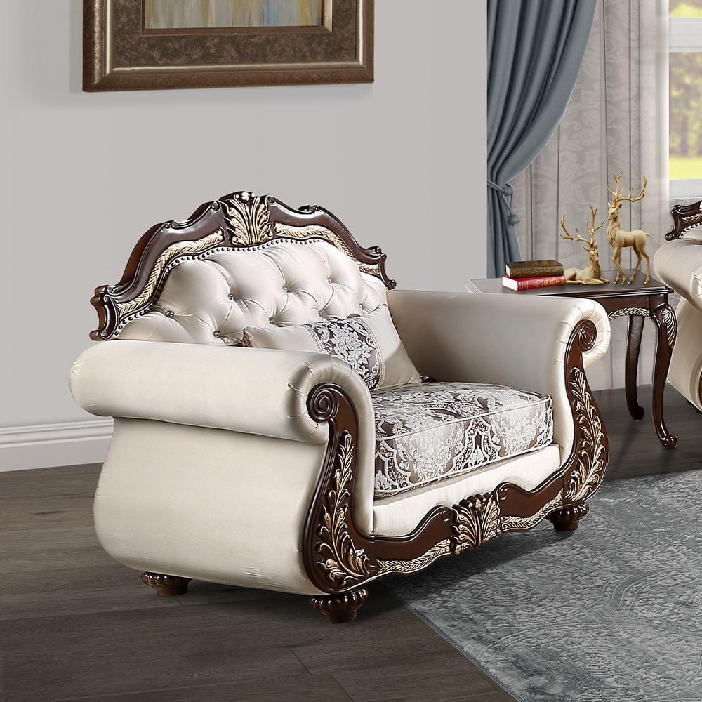Acme Furniture Pierce Beige Fabric and Cherry Finish Arm Chair with ...