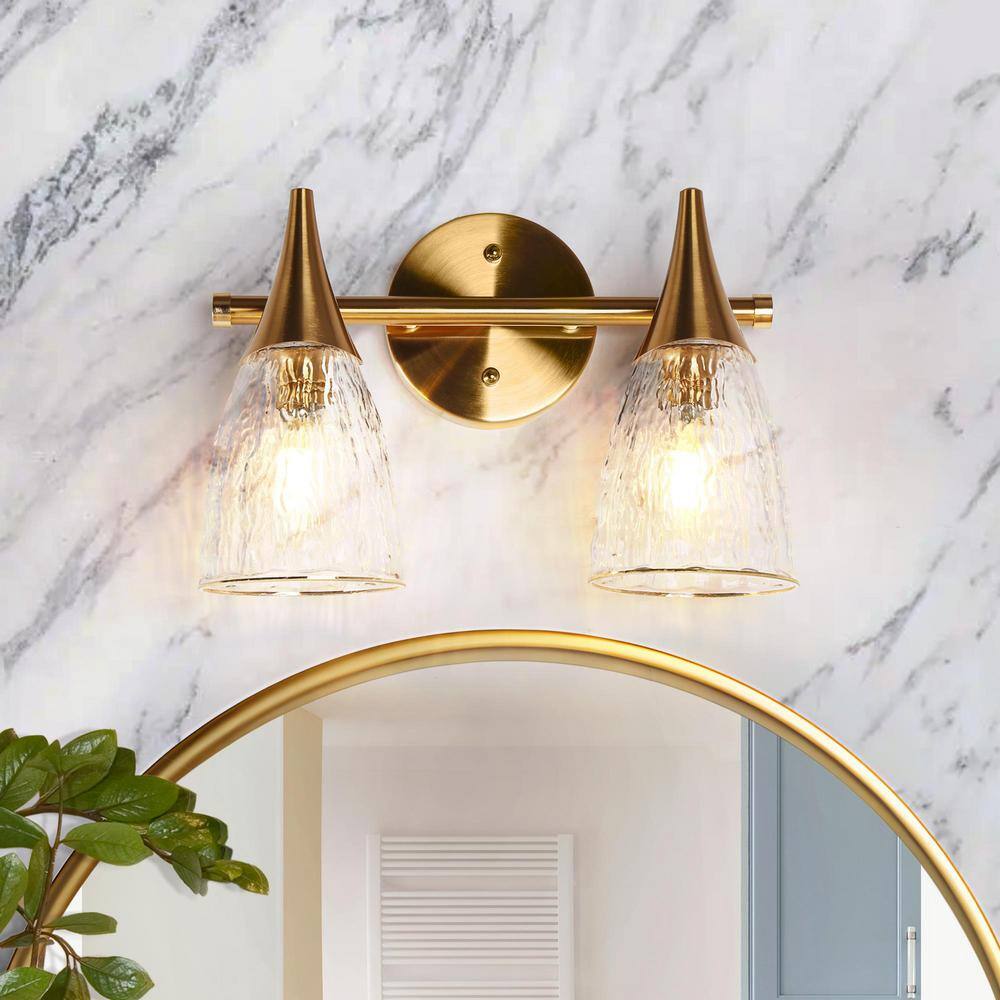 LNC Modern 13 in. 2-Light Plated Brass Vanity Light with Clear Water ...