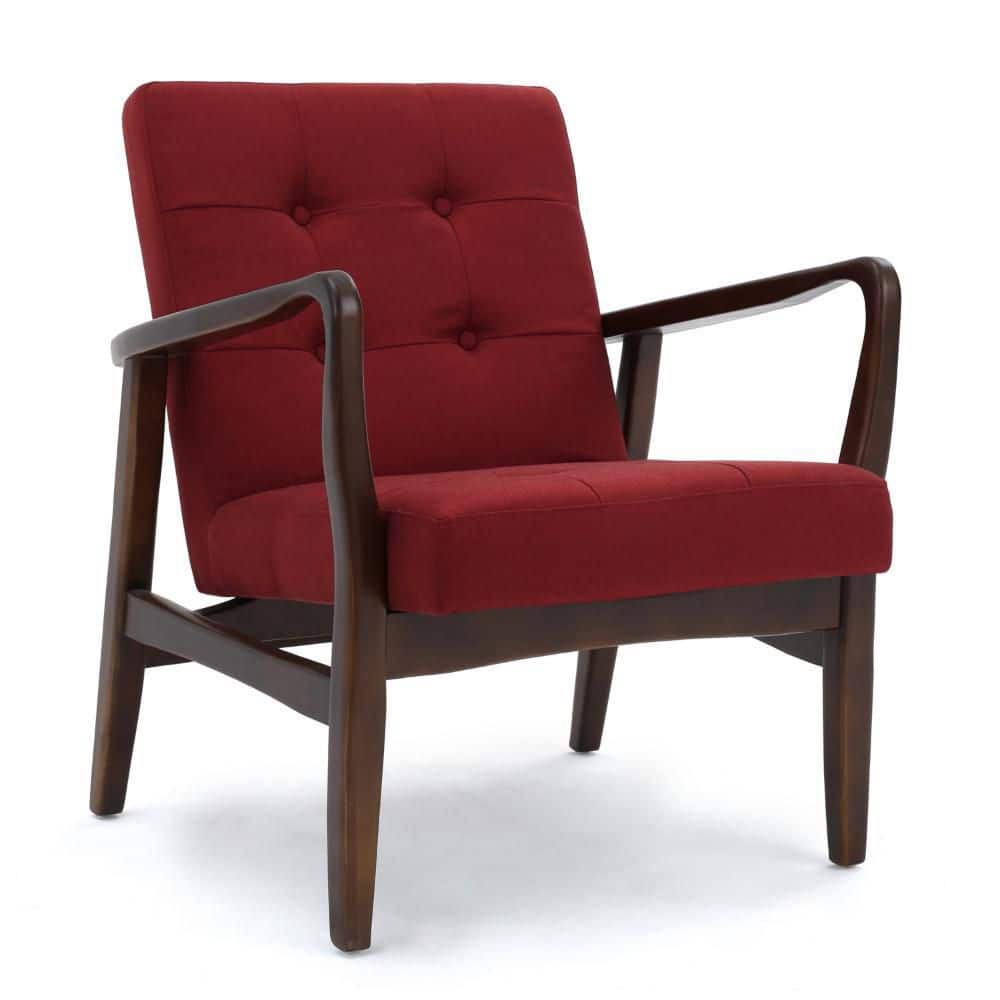 Benjara Mimi Red and Brown Fabric Accent Chair with Tufted Backrest ...