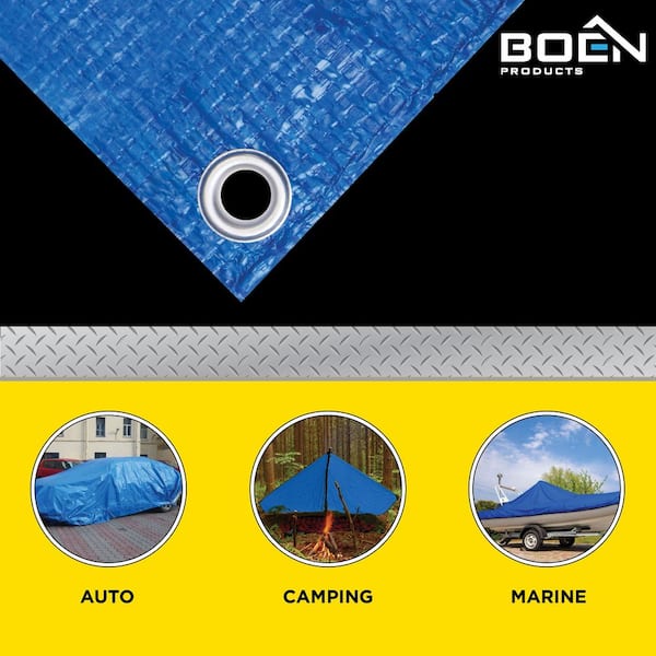BOEN 20 ft. x 40 ft. Blue Poly Tarp 4-Pack 5 Mil UV Water-Resistant ...