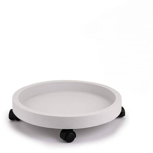 13 in. White Round PP Resin Wheeled Plant Caddy Outdoor Planter Dolly ...