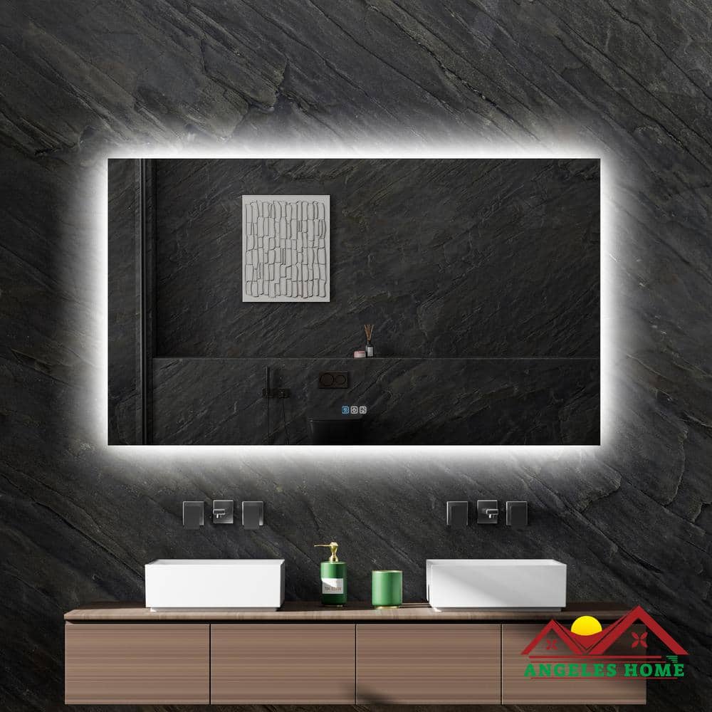 ANGELES HOME 55 in. W x 32 in. H Large ETL Rectangular Frameless Wall ...